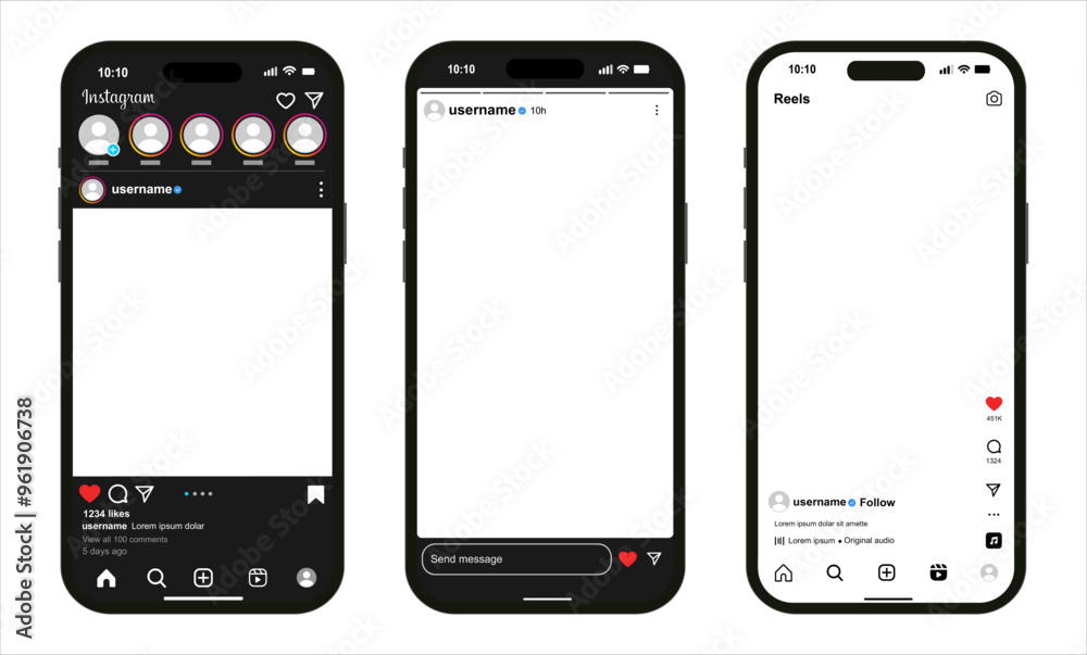 Instagram post feed frame mockup template. social media ui interface ...