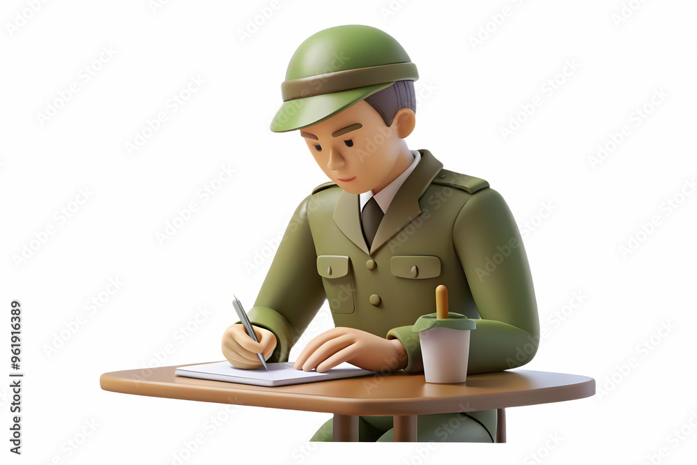 Flat Vector Illustration of a Soldier Writing a Letter Home in a ...