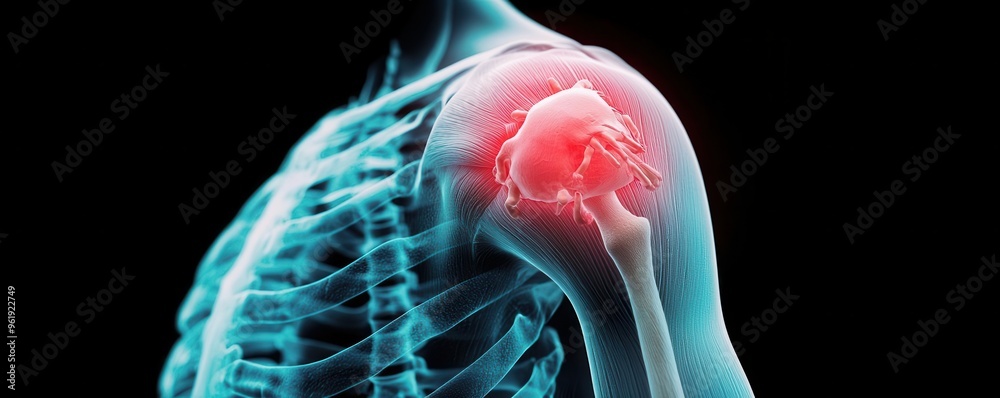 Detailed anatomical image showing swelling around a shoulder joint ...
