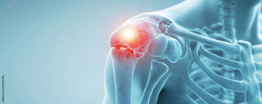 Swollen shoulder joint with muscle tension, realistic texture, joint ...