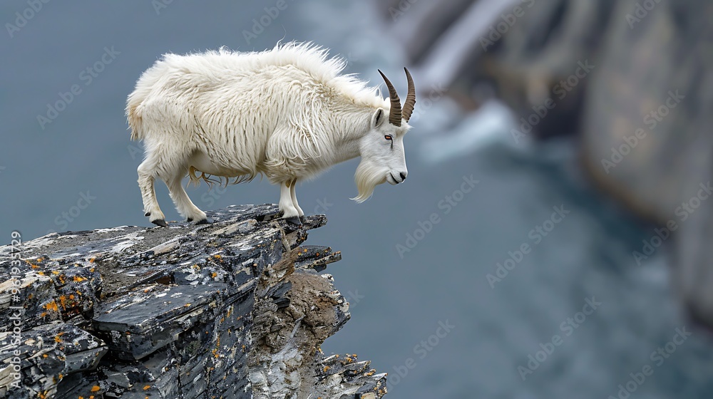 Agile mountain goat balancing on steep cliff face: An agile mountain ...