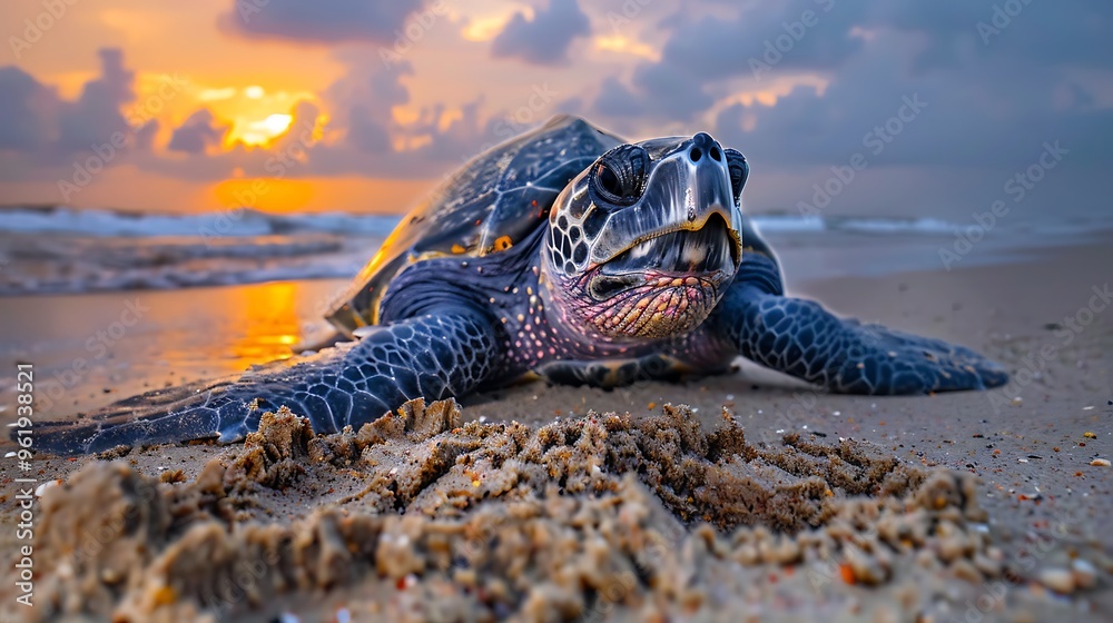 Massive leatherback sea turtle on nesting beach: A massive leatherback ...