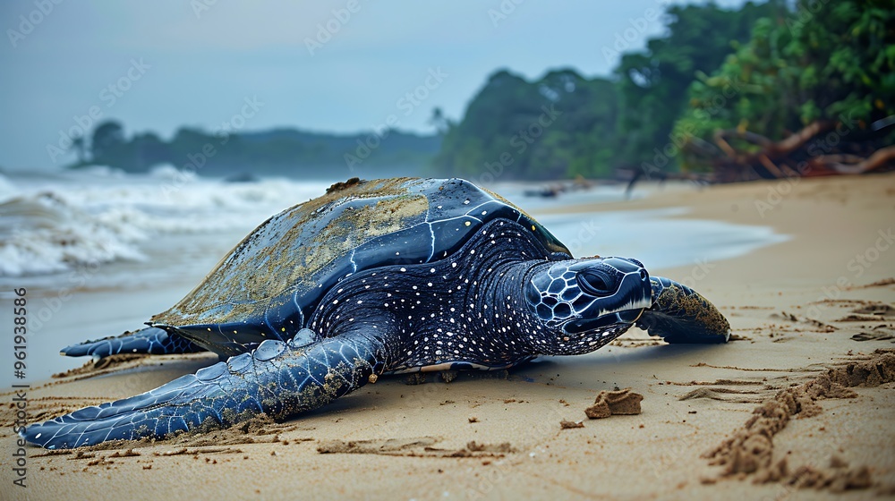 Massive leatherback sea turtle on nesting beach: A massive leatherback ...