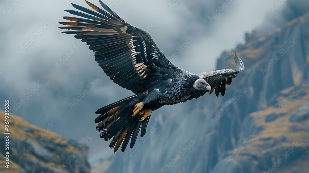 Powerful Andean condor soaring over mountain peaks: A powerful Andean ...