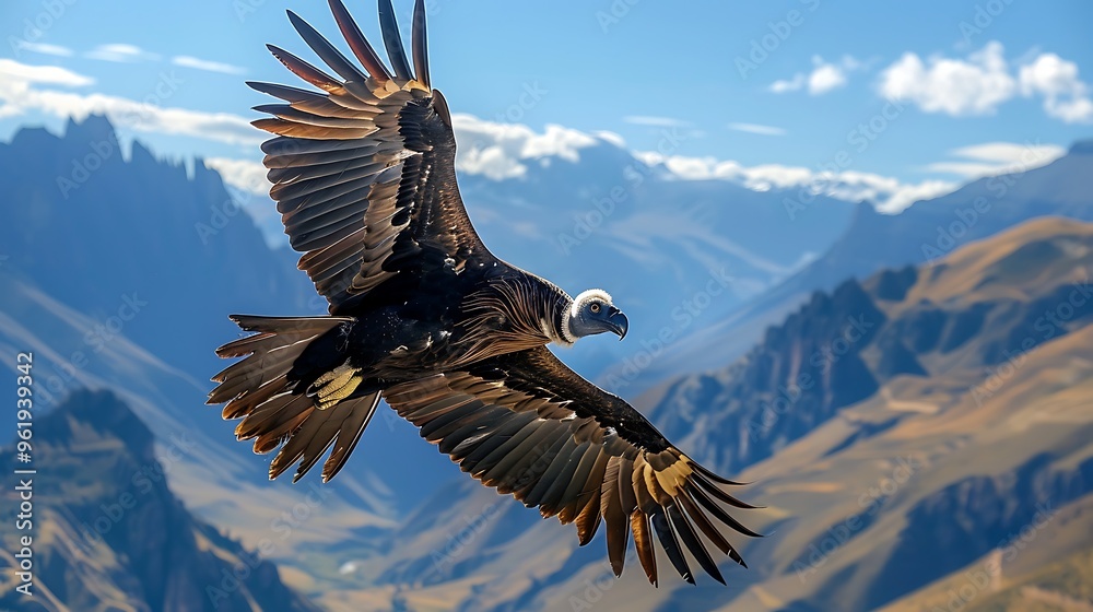 Powerful Andean condor soaring over mountain peaks: A powerful Andean ...
