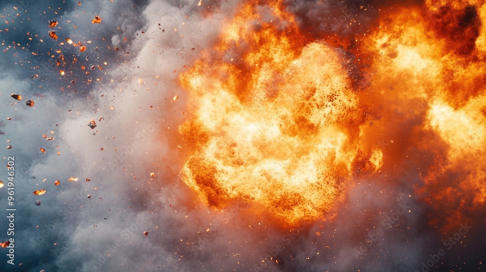 Explosive blast with a shockwave of flames and smoke, showcasing ...