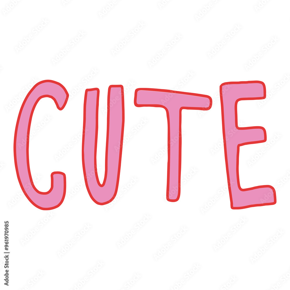 CUTE letters in pink with red outline for font, typography, text ...