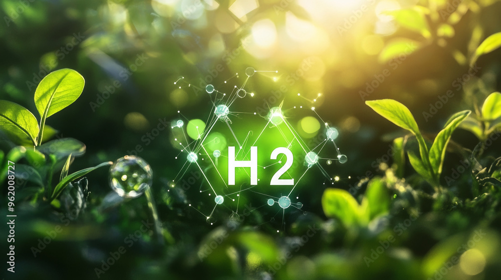Green energy is represented by a hydrogen symbol "H2" on a green ...