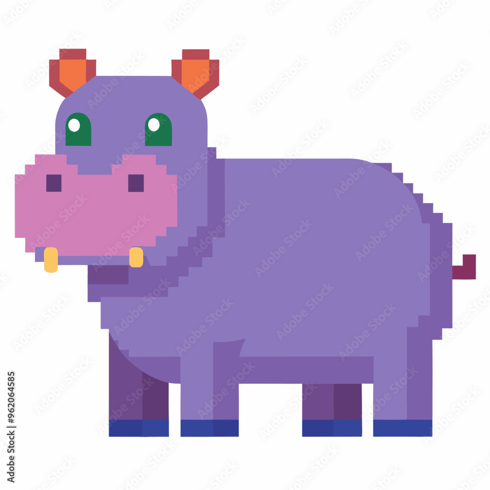 Pixel Art Hippo Illustration Cute and Colorful 8 Bit Animal Graphic for ...