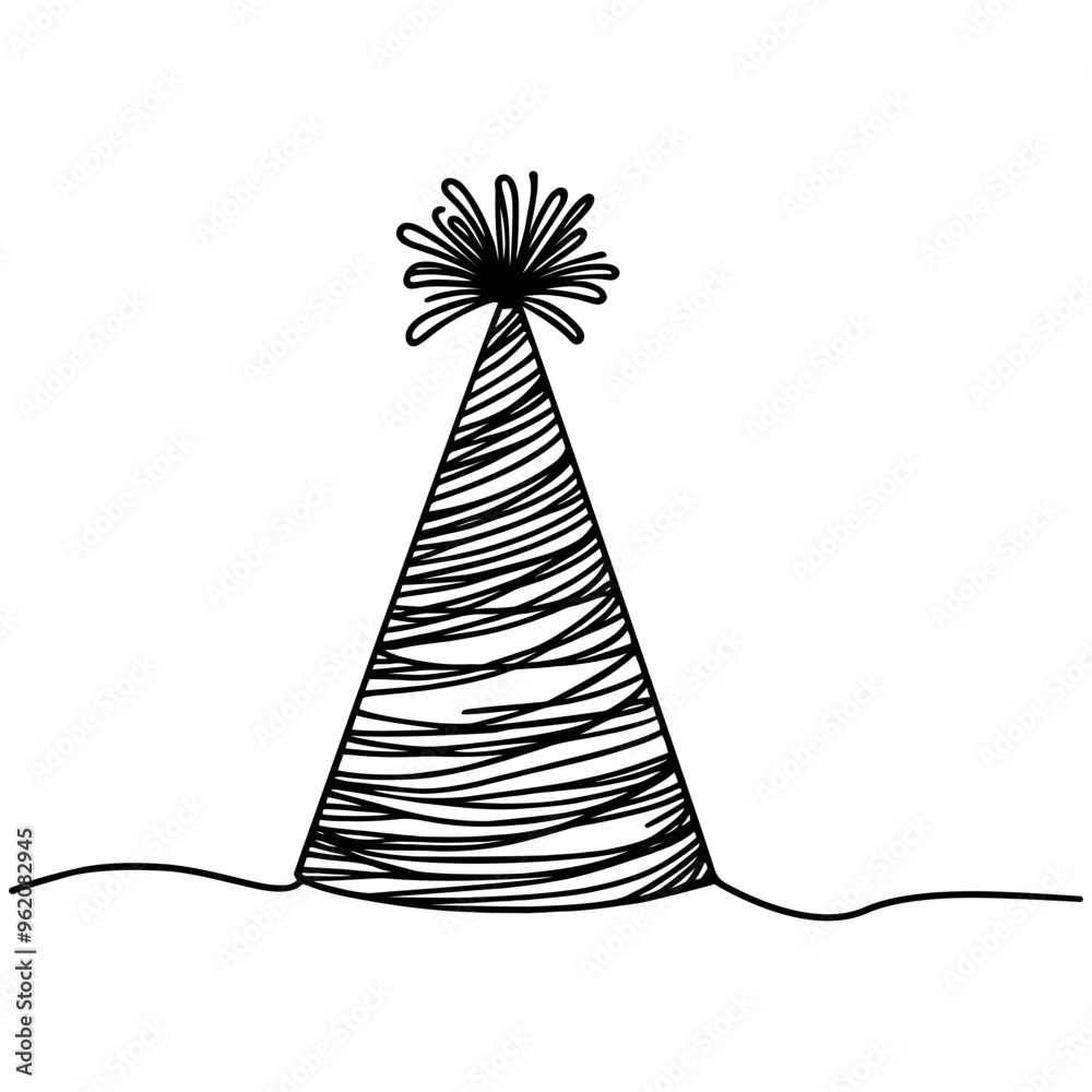 One line party hat. Happy Birthday, Vector continuous outline isolated ...