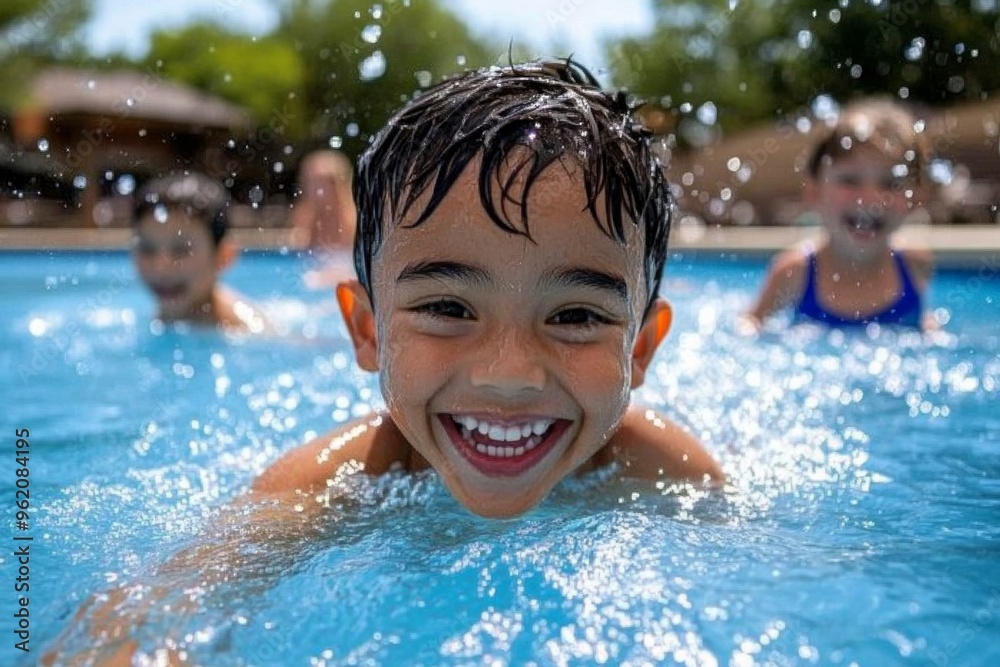 Children in the pool, family pool day, fun for all splash and play with ...