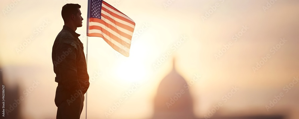 Patriotic Tribute at The Pentagon - Soldier Standing Vigilant Under a ...
