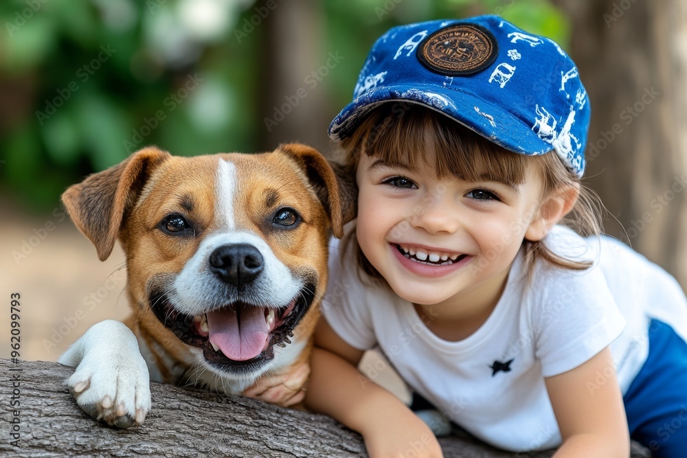Children and pet, exploring the outdoors, best friends adventure ...