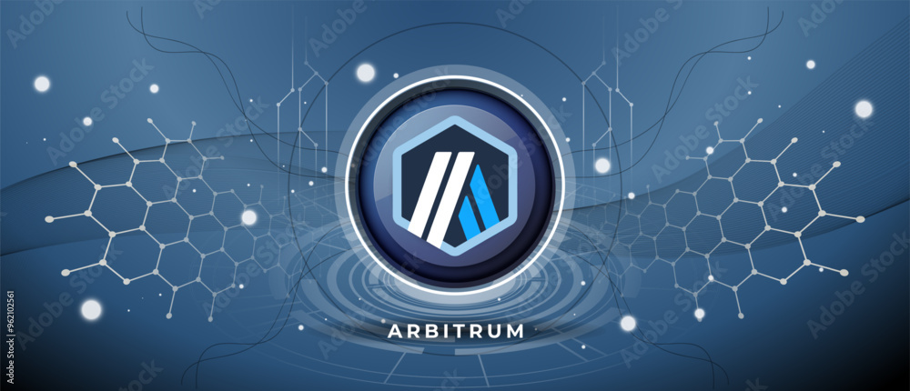 Arbitrum coin symbol with crypto currency themed blue background design ...