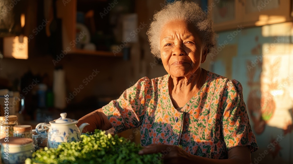 Embracing Herbal Healing: Silhouette of Elderly Black Woman Preparing ...