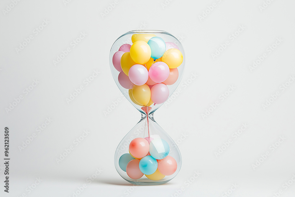 Helium balloons inside the hourglass. Time for fun, turn back time ...