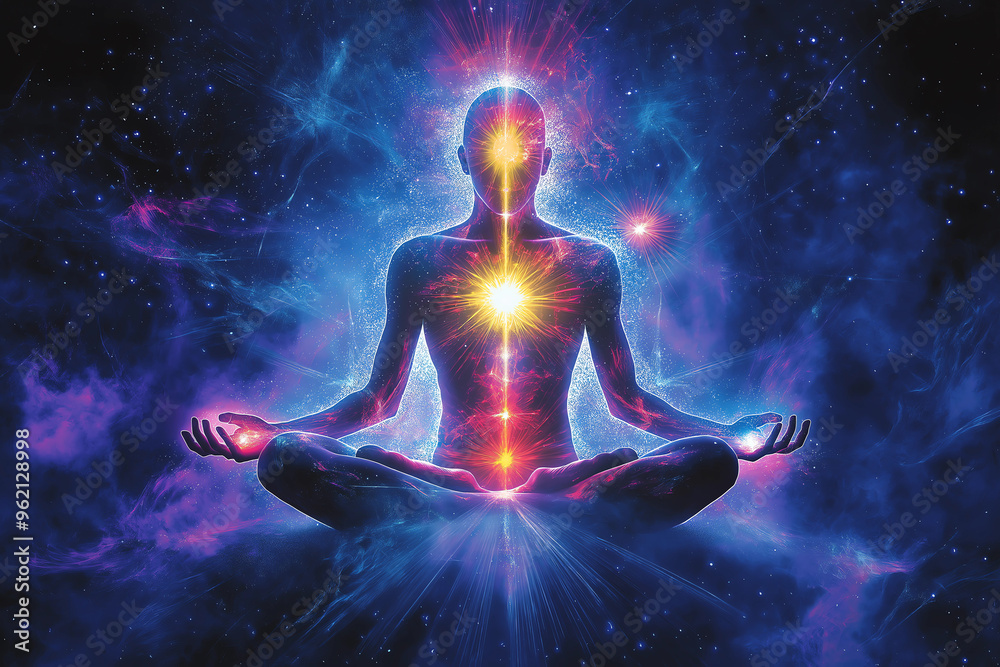 cosmic rebirth, life creation through deep meditation and chakras Stock ...