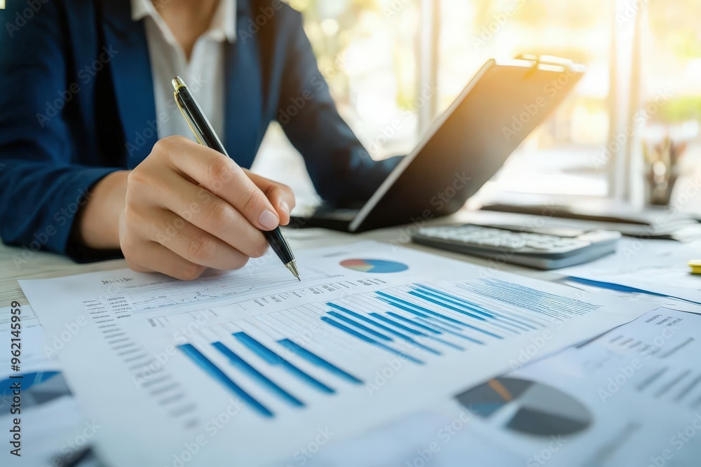 An accountant reviewing a companys quarterly cash flow report ...