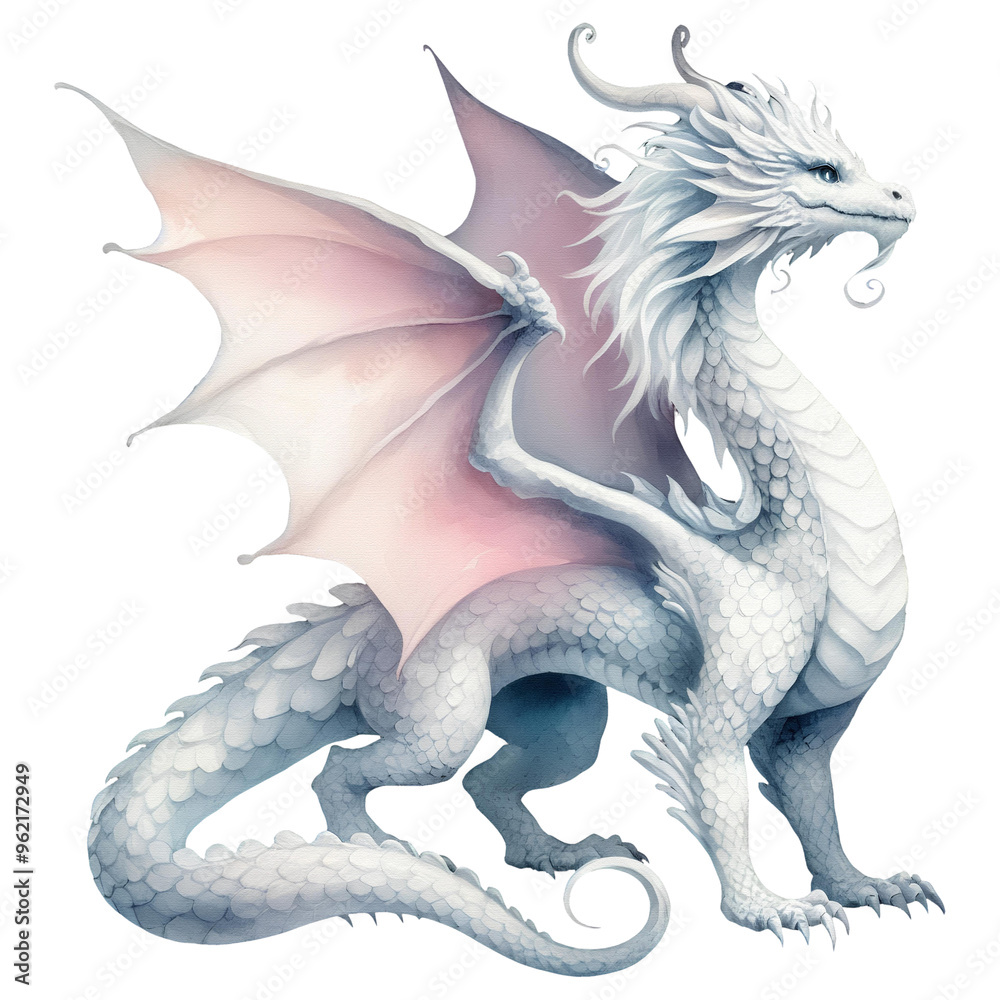 Watercolor white dragon clipart transparent background cutout png Stock ...