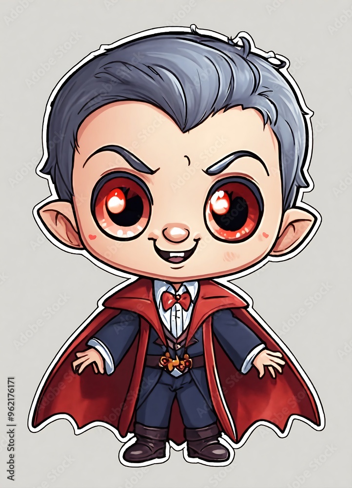 boy chibi cartoon vampire character with red eyes and cape . 3D ...
