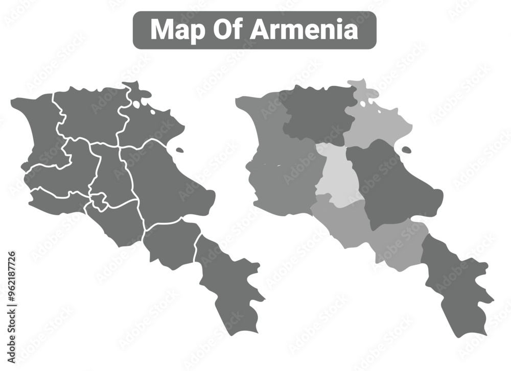 Greyscale Armenia political map with borders outline style vector ...