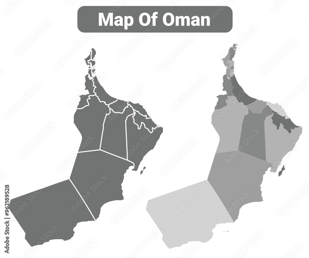 Greyscale Oman political map with borders outline style vector ...