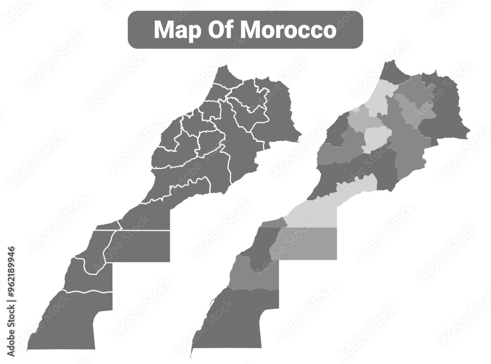 Greyscale Morocco political map with borders outline style vector ...