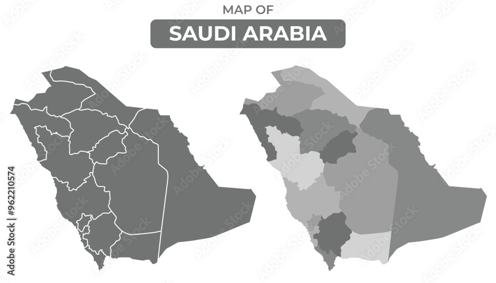 Greyscale Saudi Arabia political map with borders outline style vector ...