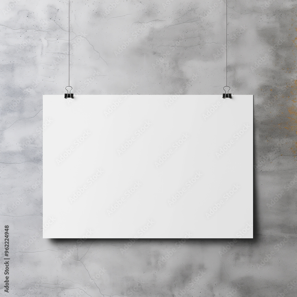 Mockup of a 3x2 unframed horizontal poster on concrete wall background ...