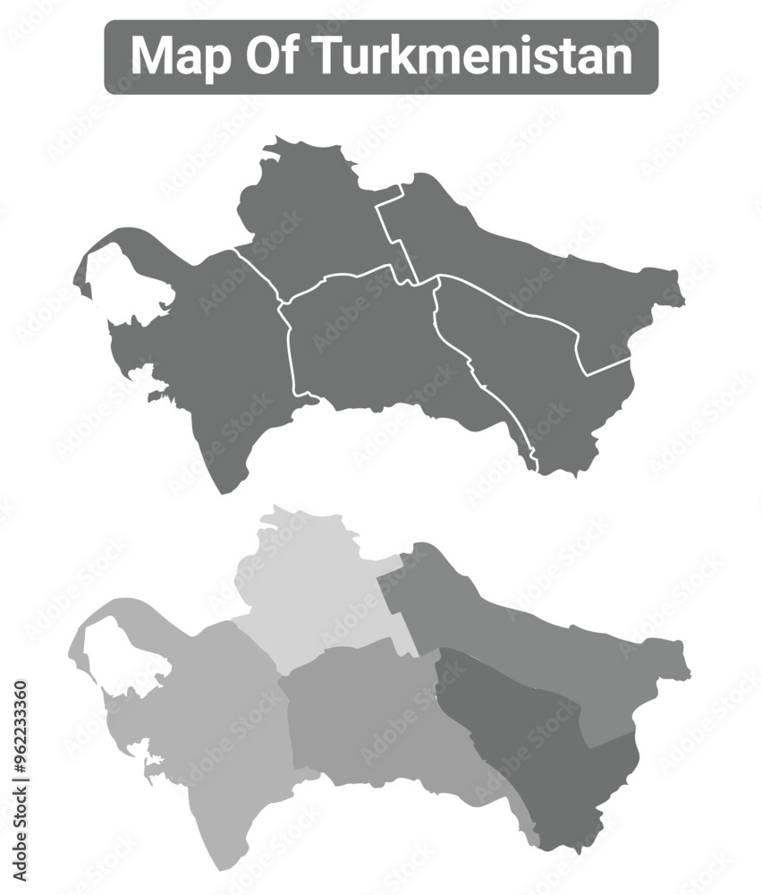 Greyscale Turkmenistan political map with borders outline style vector ...