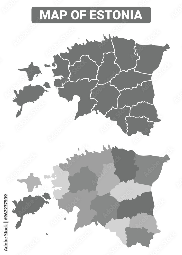 Greyscale Estonia political map with borders outline style vector ...