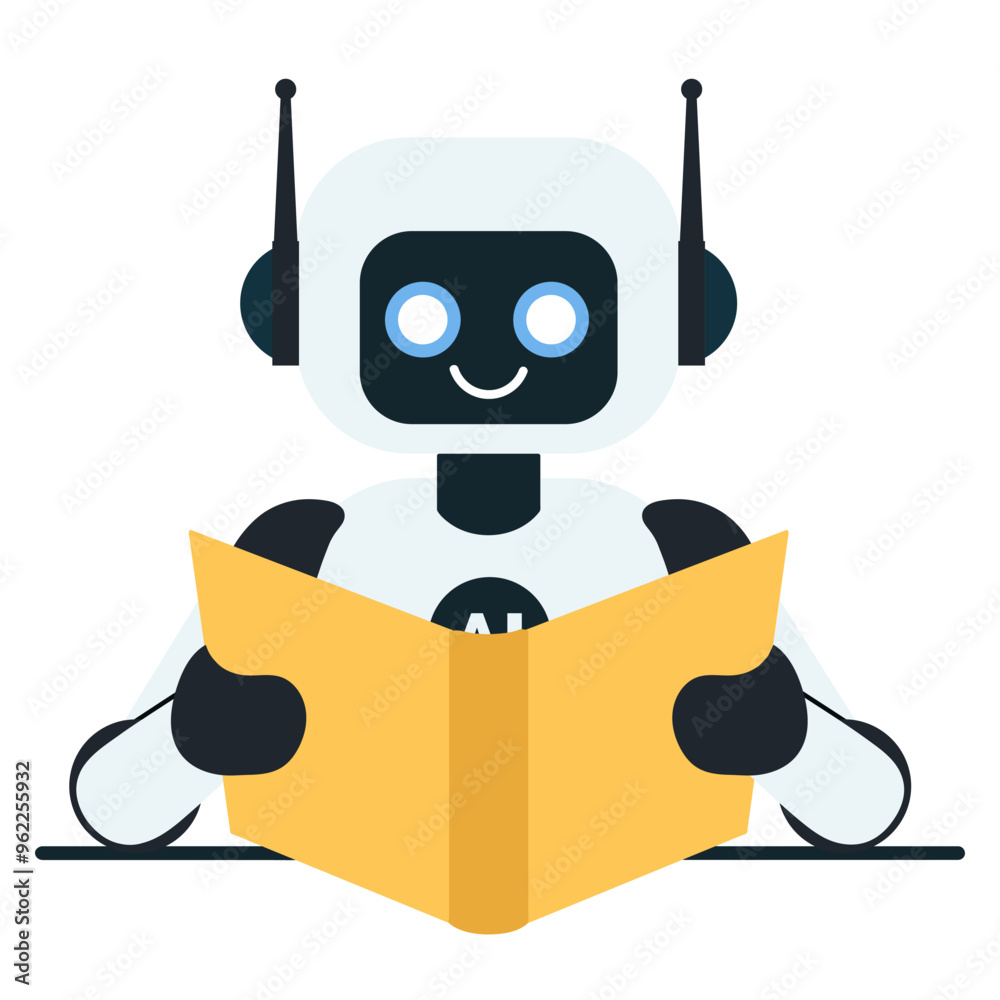 Flat icon of robot reading a book isolated on transparent background ...