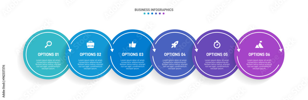 Horizontal progress bar featuring 6 arrow-shaped elements, symbolizing ...