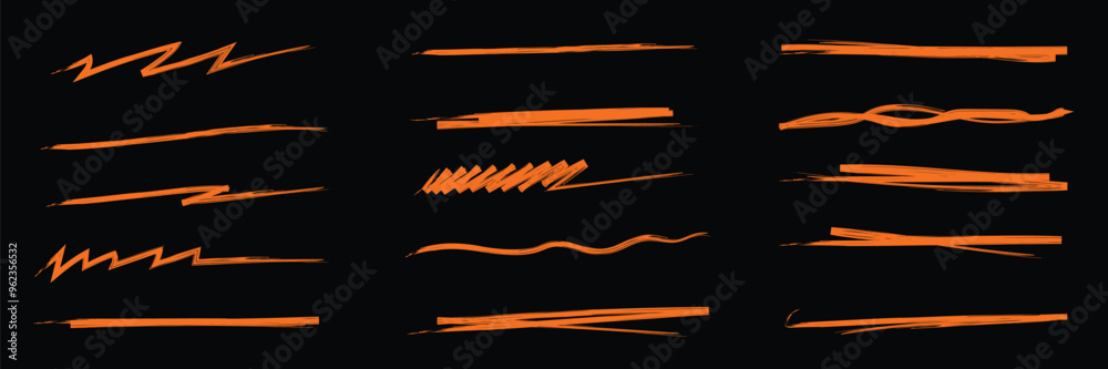 Set of brush crayon highlight underline symbol collection. Handwritten ...