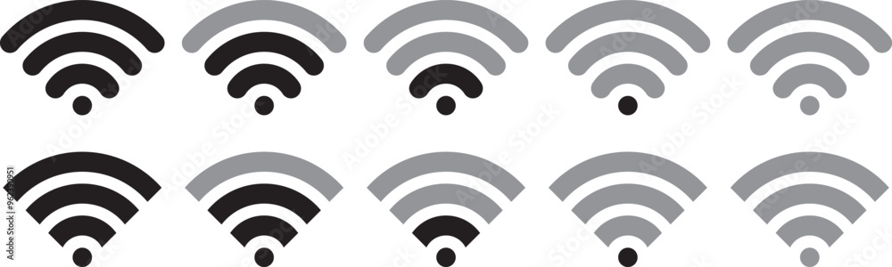 WI-fi symbols. Round and flat wi fi signal levels, low to high signal ...