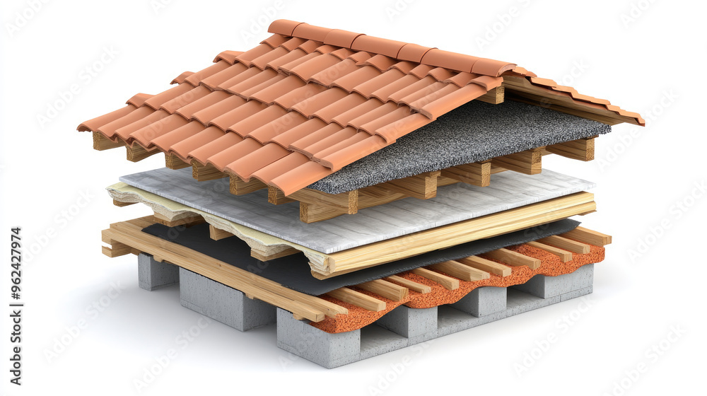 Cross-section of a house roof with different layers Stock Illustration ...