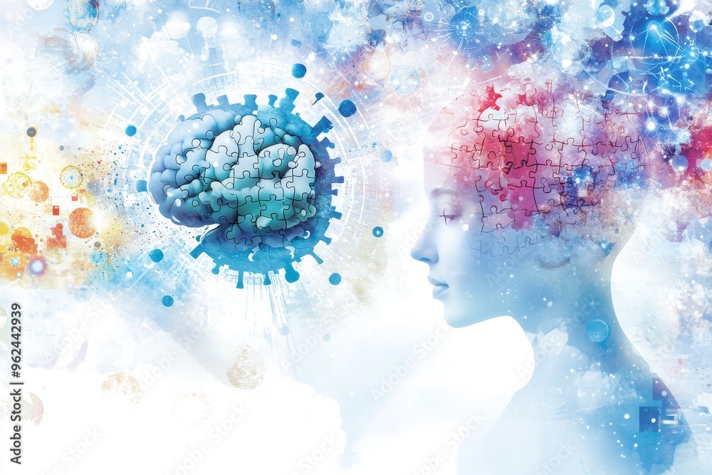 Cognitive processing Synaptic network Silhouetted human heads with ...