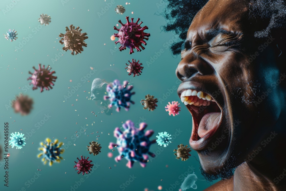 Wacky 3d germs digital expressions float amidst colorful wave. Funny ...