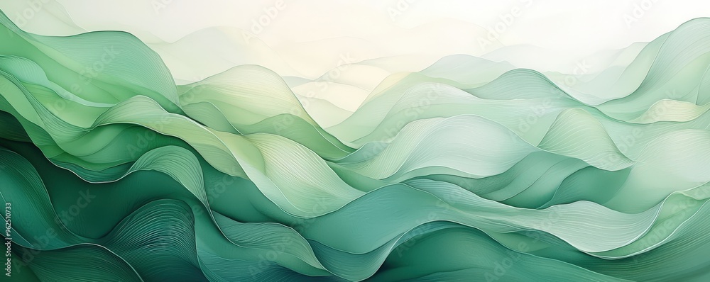 Delicate and flowing green lines weaving together in an intricate ...
