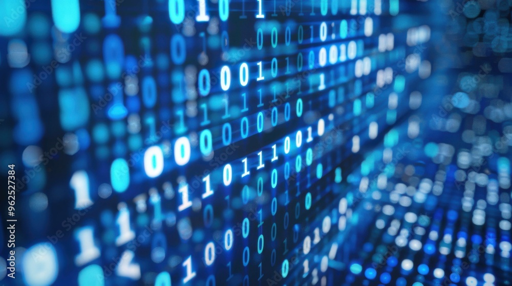 Foto de Stock Digital transformation concept featuring system engineering, binary code, and ...