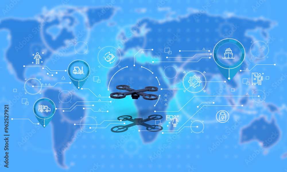 Drone object icon logistic data analysis import export cargo ...