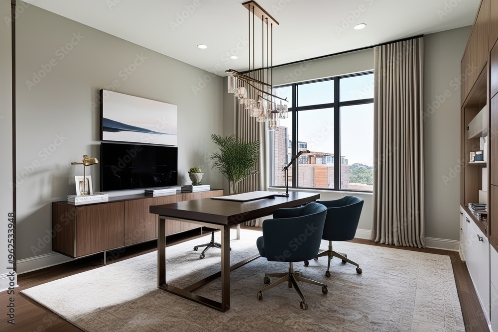 Elegant Home Office Design Featuring Serene Modern Interiors and ...