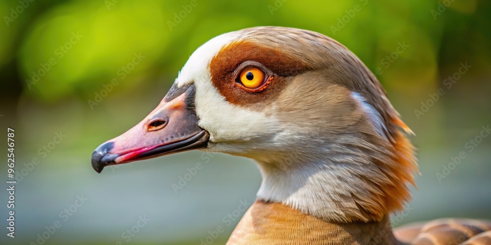 Egyptian goose with distinct chestnut band around its neck and striking ...