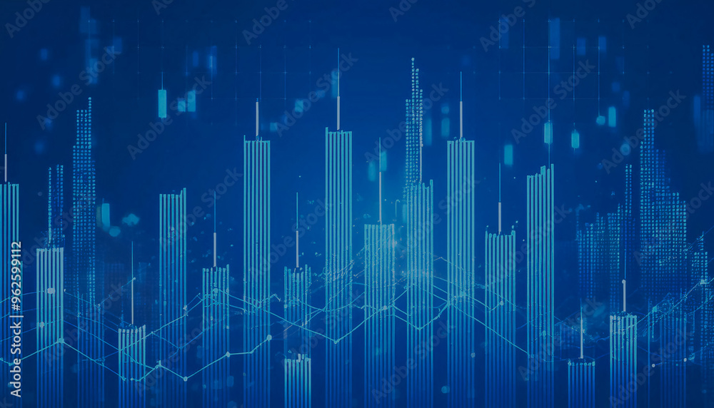 Abstract blurred tech finance background with diagrams pixel element ...