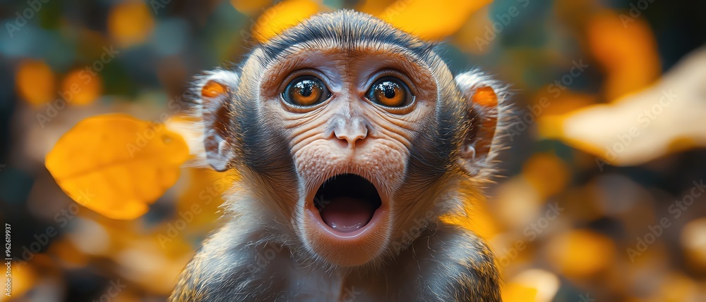 Shocked monkey in the jungle, wide eyes and open mouth, vivid colors ...