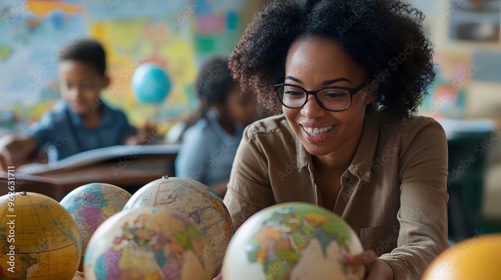 81. A teacher conducting a hands-on geography lesson with maps and ...