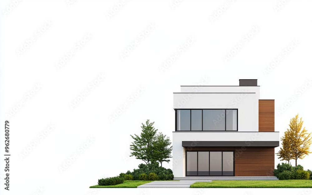 Partially sketched modern home, seamless transition to full render ...