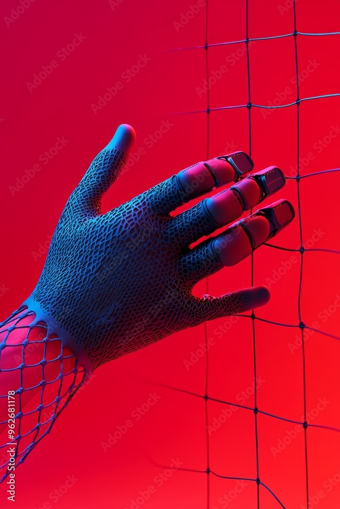 Digitized hand connecting to a virtual grid side view representing the ...