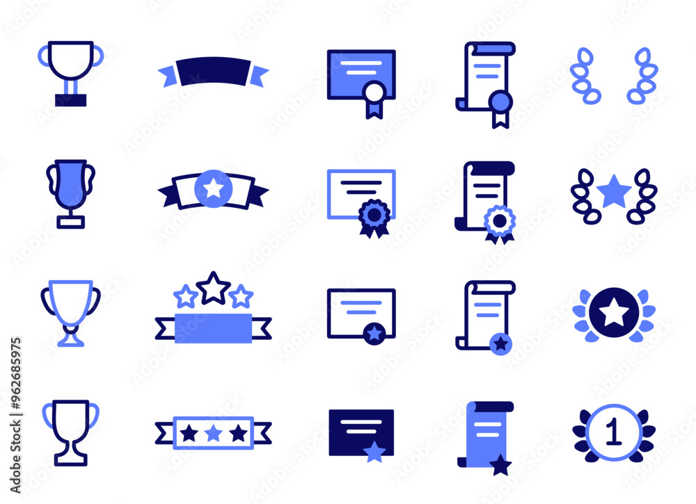 Awards set icon. Collection of Cups, Awards, Trophies, Diplomas ...