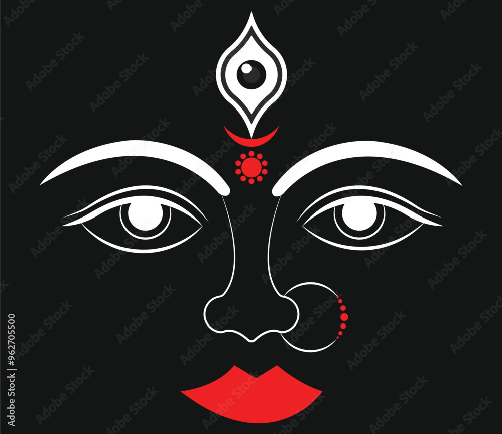 Lord Durga face vector icon. Lord Ambika eyes and tilak icon.. Navratri ...